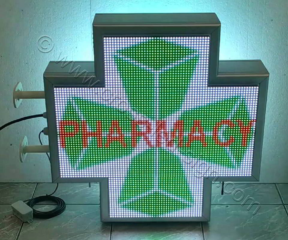 LED Signs display and Pharmacy crosses from manufacturer.